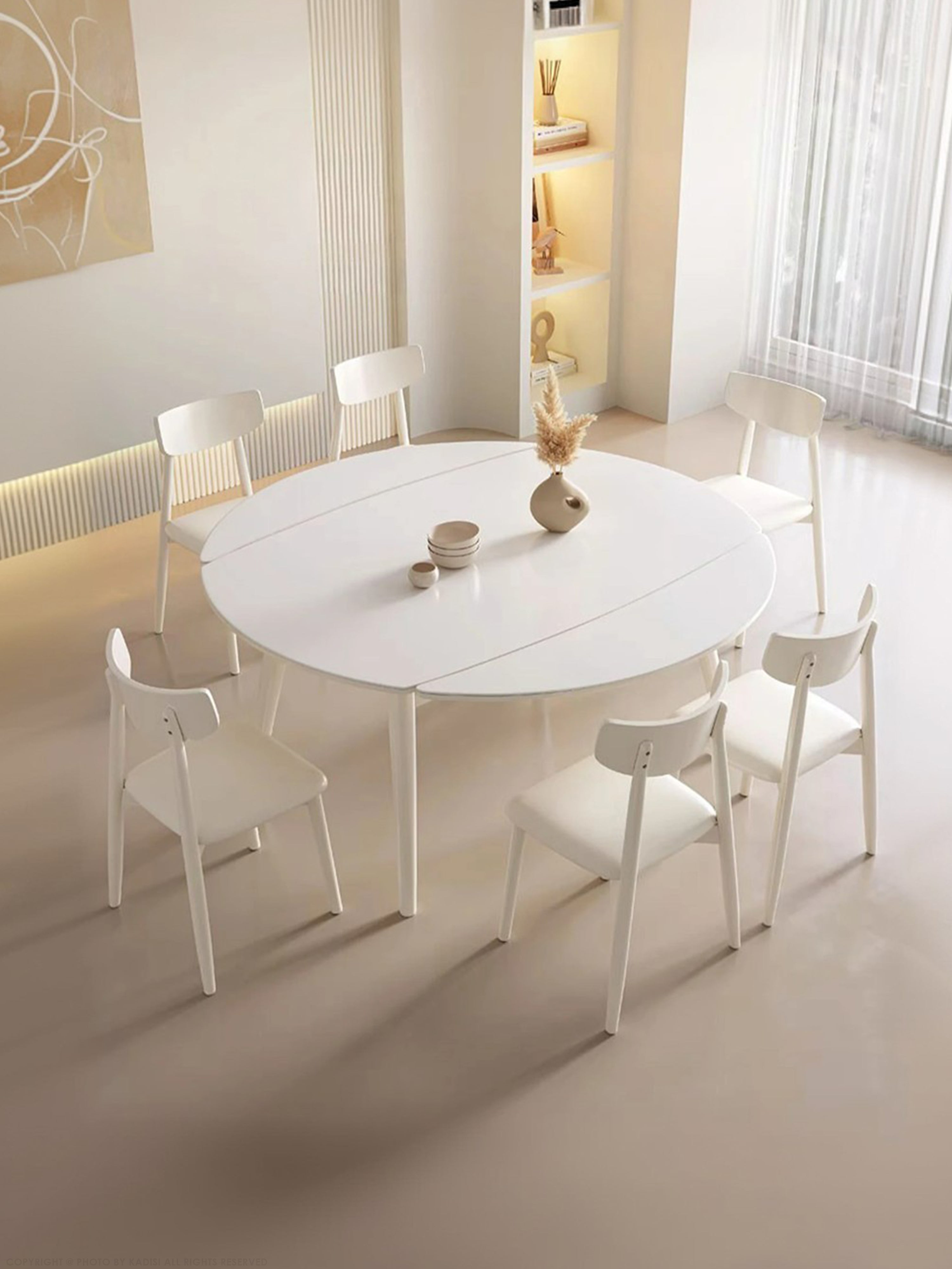 Modern Expandable Oval Dining Table Set with Upholstered Chairs